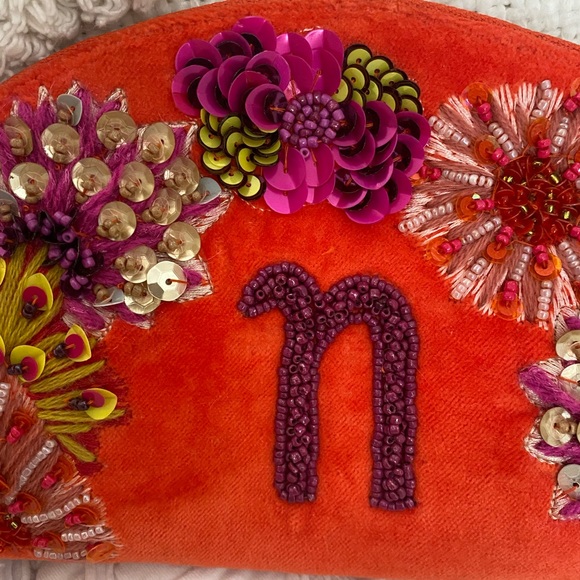 Anthropologie | Bags | Anthropologie Anna Harlow Russo Velvet Beaded Monogram Crescent Pouch N ...